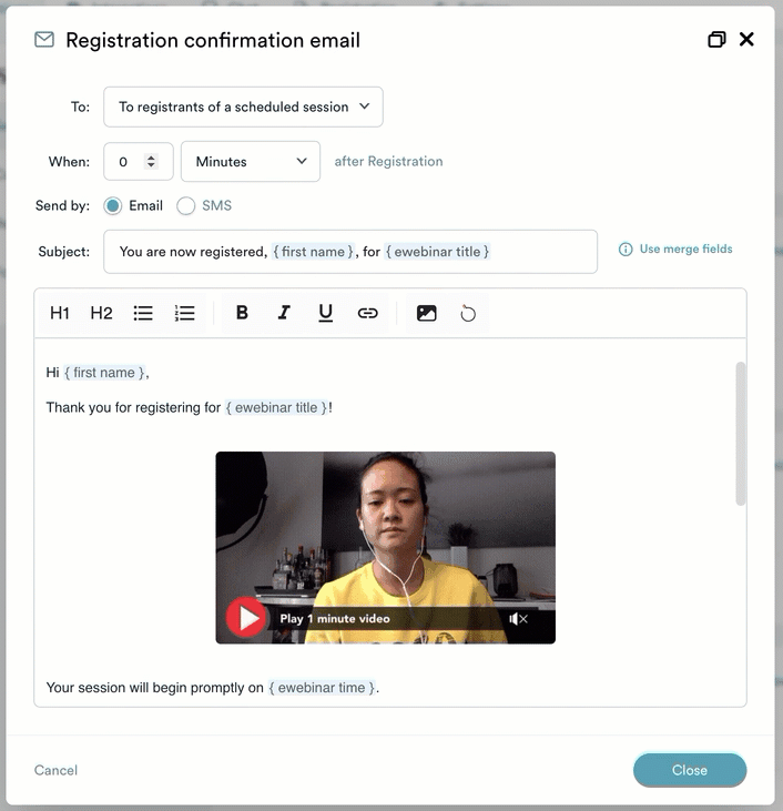 What is eWebinar's integration with BombBomb and how do I set it up?