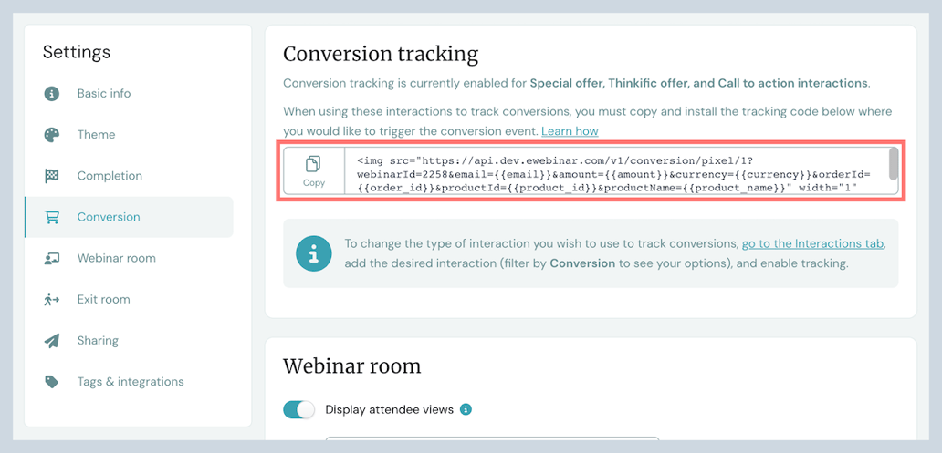 How do I track conversions that result from people attending my eWebinar?