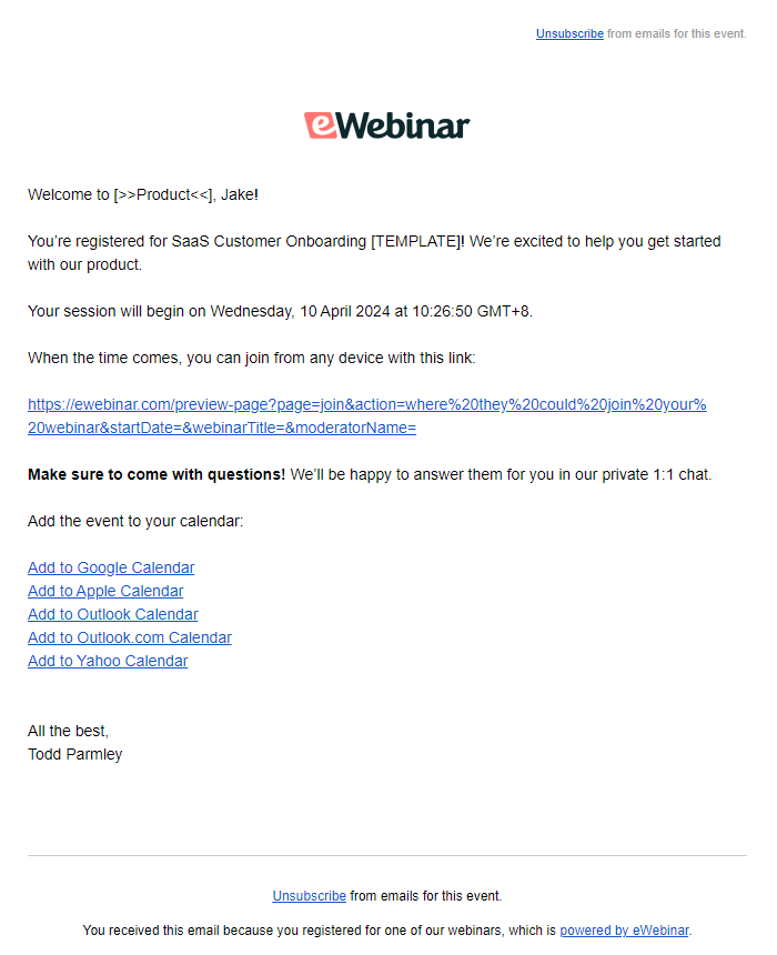 14 Webinar Confirmation Email Examples