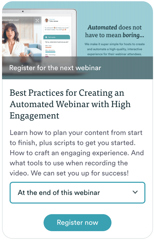 eWebinar Update: BombBomb Integration + 'Next Webinar' Interaction